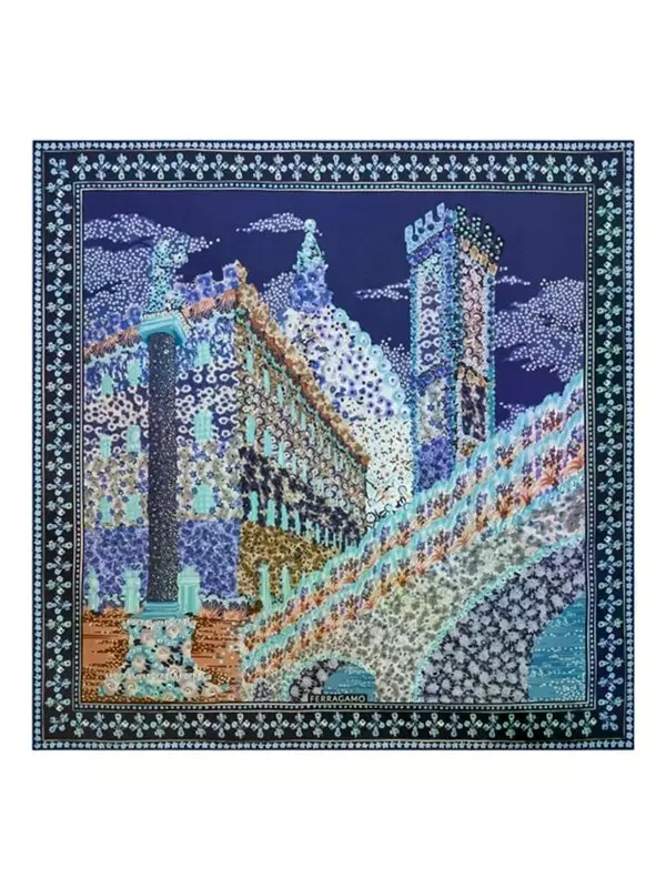 FERRAGAMO Palazzo-print Silk Foulard Scarf - Blue