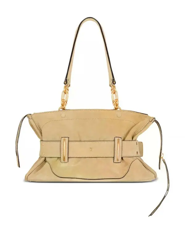 Balmain Anthem Suede Buckle Shoulder Bag