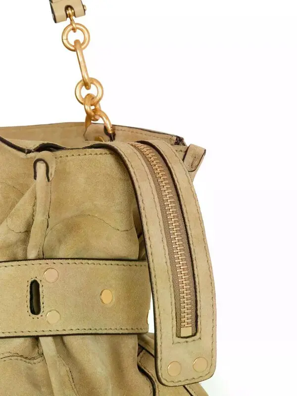 Balmain Anthem Suede Buckle Shoulder Bag