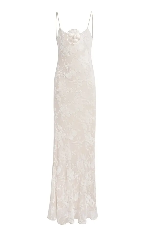 RODARTE Floral Silk Devoré Slip Gown - Neutral