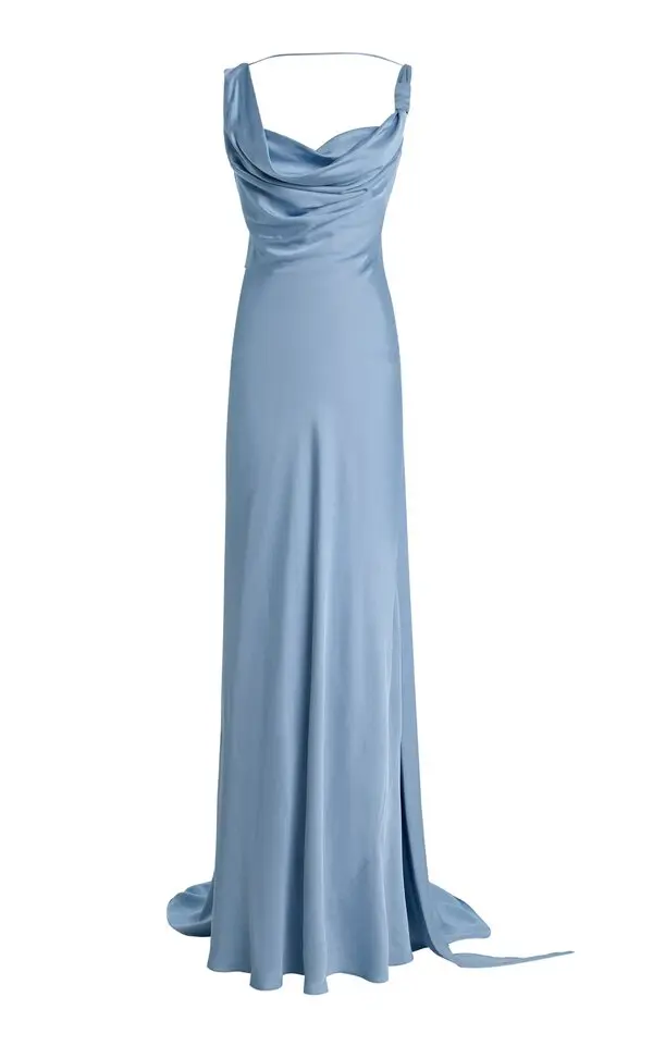 Arcina Ori Darcy Open-back Satin Maxi Dress - Blue