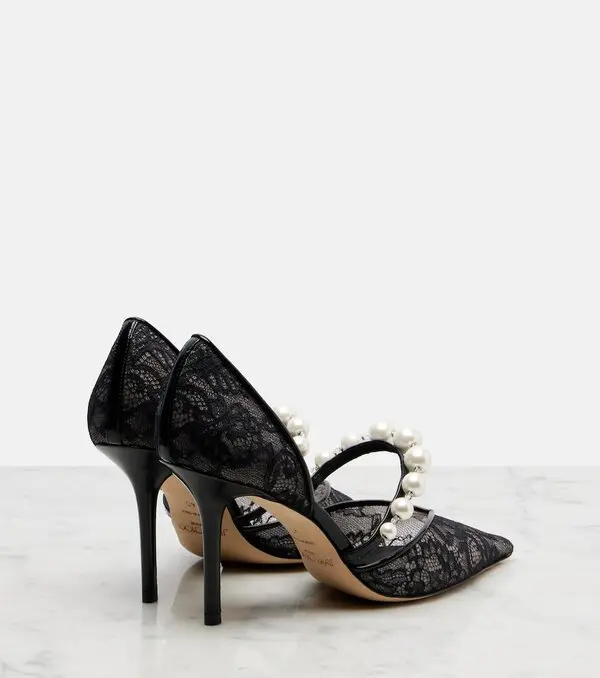 JIMMY CHOO Aurelie 85 Lace And Leather Pumps