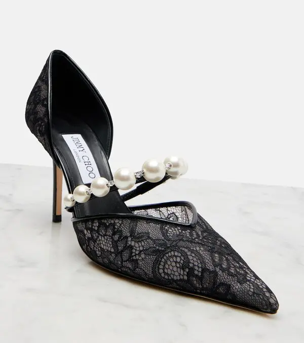 JIMMY CHOO Aurelie 85 Lace And Leather Pumps