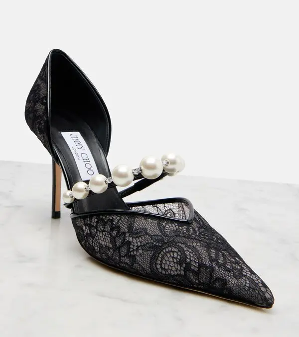 JIMMY CHOO Aurelie 85 Lace And Leather Pumps