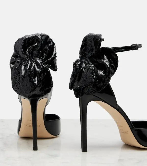 JIMMY CHOO Marja 100 Floral-applique Leather Pumps - Black