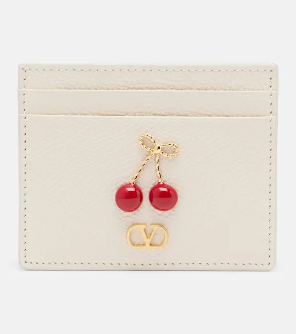Valentino Garavani Embellished Leather Card Holder - Beige