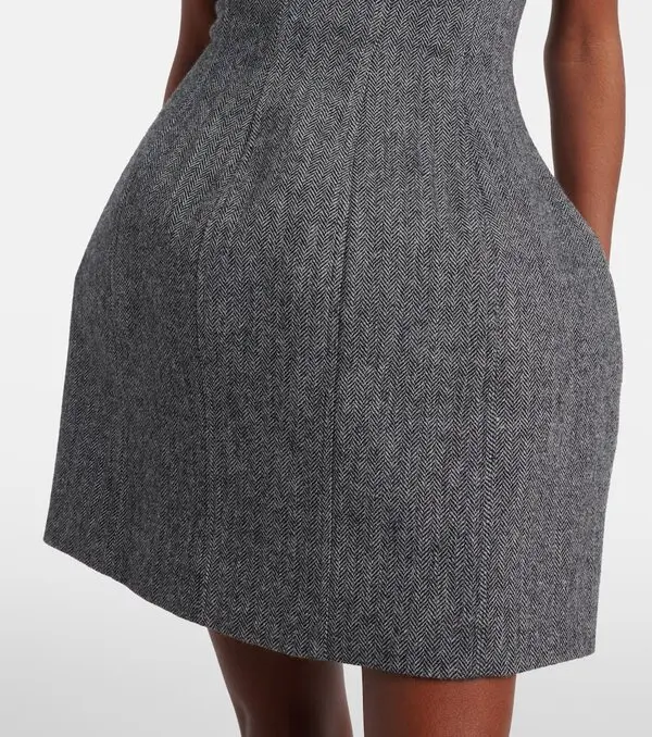 SELF-PORTRAIT Heather Herringbone Wool-blend Bustier Dress