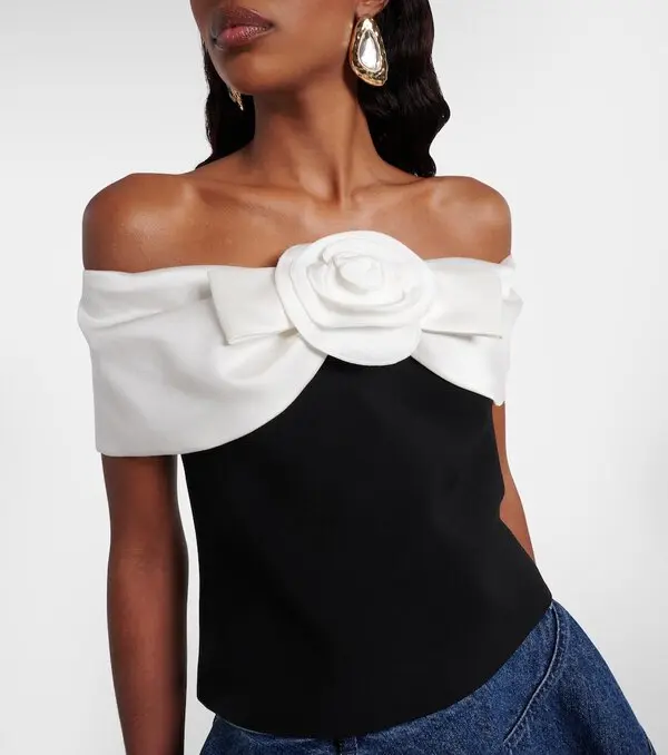 SELF-PORTRAIT Floral-applique Off-shoulder Crepe Top