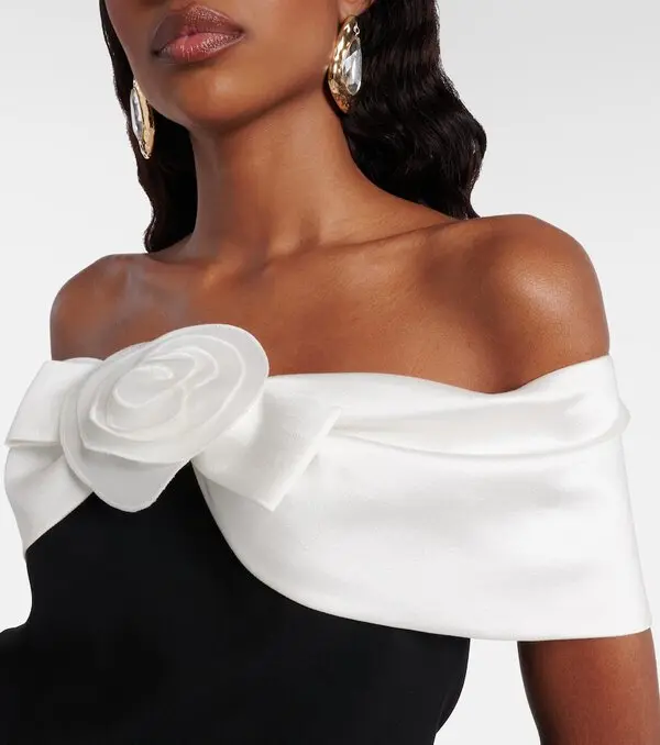 SELF-PORTRAIT Floral-applique Off-shoulder Crepe Top