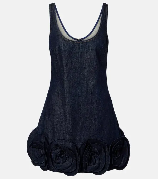 SELF-PORTRAIT Floral-applique Denim Mini Dress - Grey