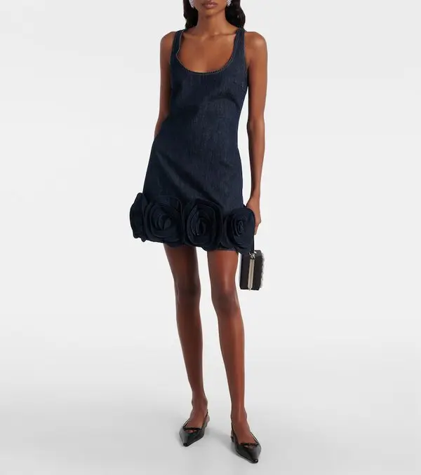 SELF-PORTRAIT Floral-applique Denim Minidress - Grey