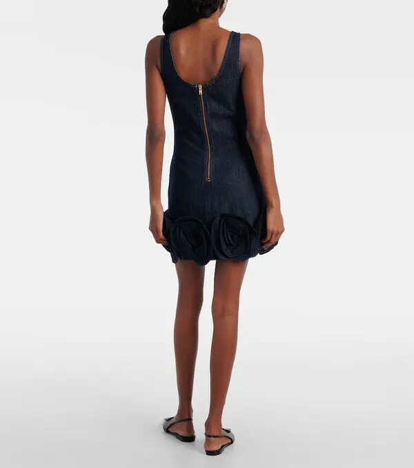 SELF-PORTRAIT Floral-applique Denim Minidress - Grey