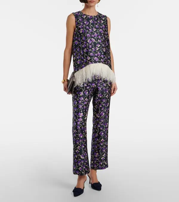 La DoubleJ La Scala Jacquard Top With Feather Trim