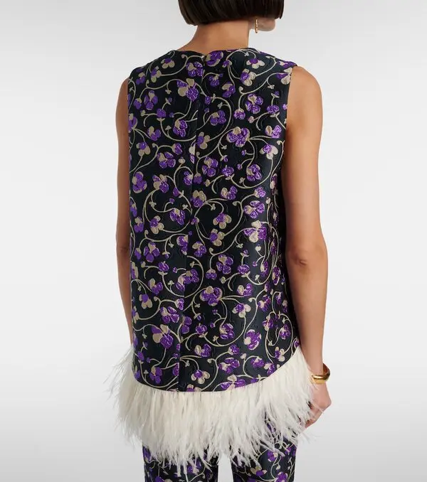 La DoubleJ La Scala Jacquard Top With Feather Trim