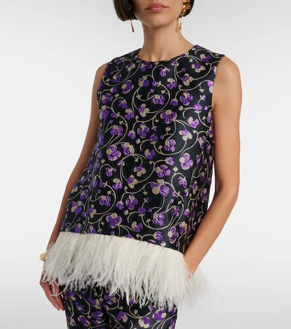 La DoubleJ La Scala Jacquard Top With Feather Trim
