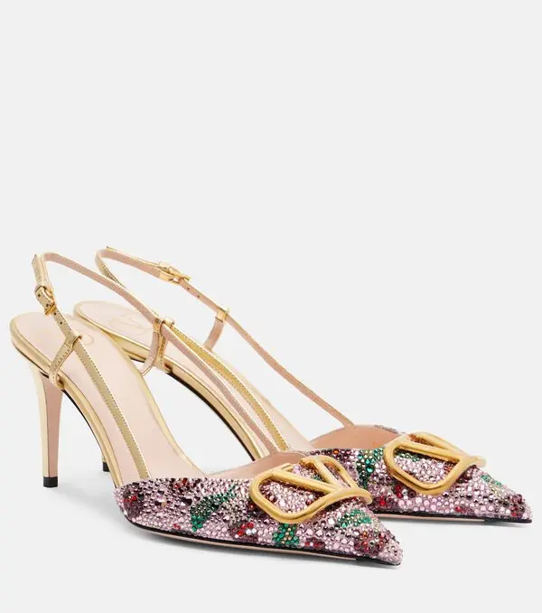 Valentino Garavani Vlogo Embellished Leather Slingback Pumps - Multicoloured