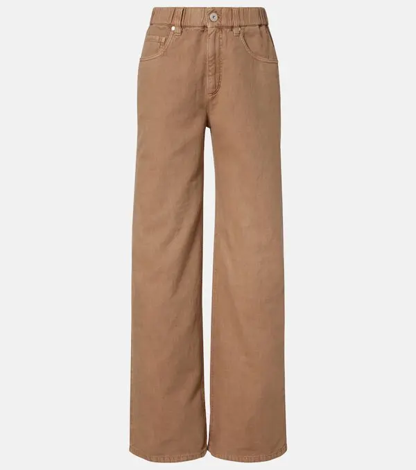 Brunello Cucinelli Mid-rise Cotton And Linen Wide-leg Trousers In Warm Amber - Brown