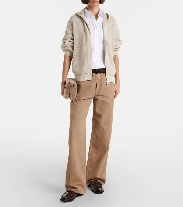 Brunello Cucinelli Mid-rise Cotton And Linen Wide-leg Pants