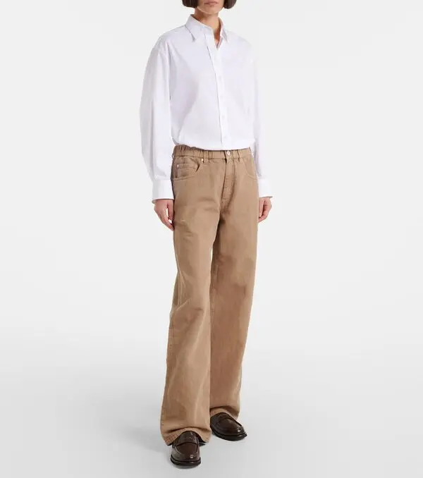 Brunello Cucinelli Mid-rise Cotton And Linen Wide-leg Pants