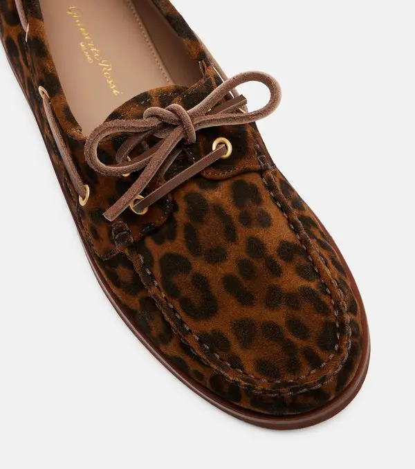GIANVITO ROSSI Leopard-print Suede Boat Shoes - Brown