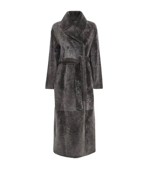 YVES SALOMON Lamb Fur Double-breasted Coat - Black