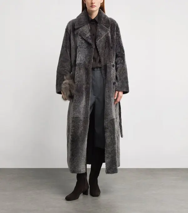 YVES SALOMON Lamb Fur Double-breasted Coat - Black
