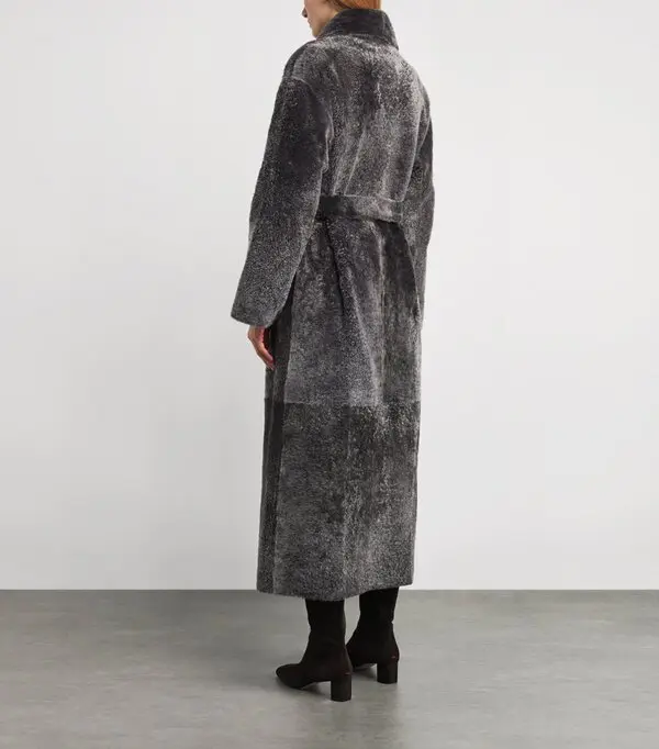 YVES SALOMON Lamb Fur Double-breasted Coat - Black