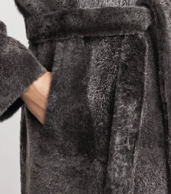 YVES SALOMON Lamb Fur Double-breasted Coat - Black