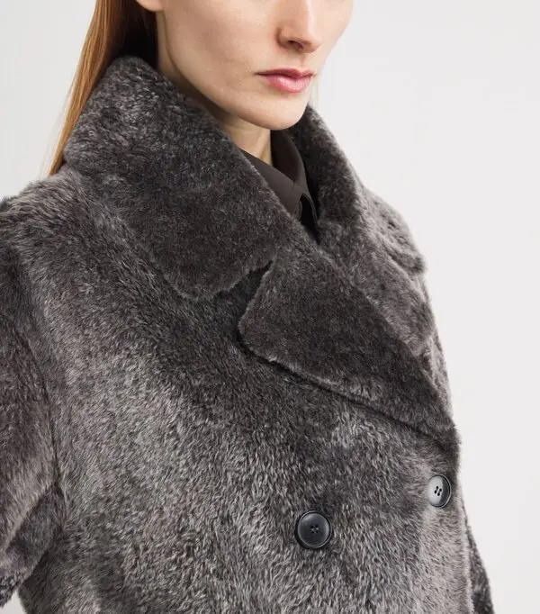 YVES SALOMON Lamb Fur Double-breasted Coat - Black