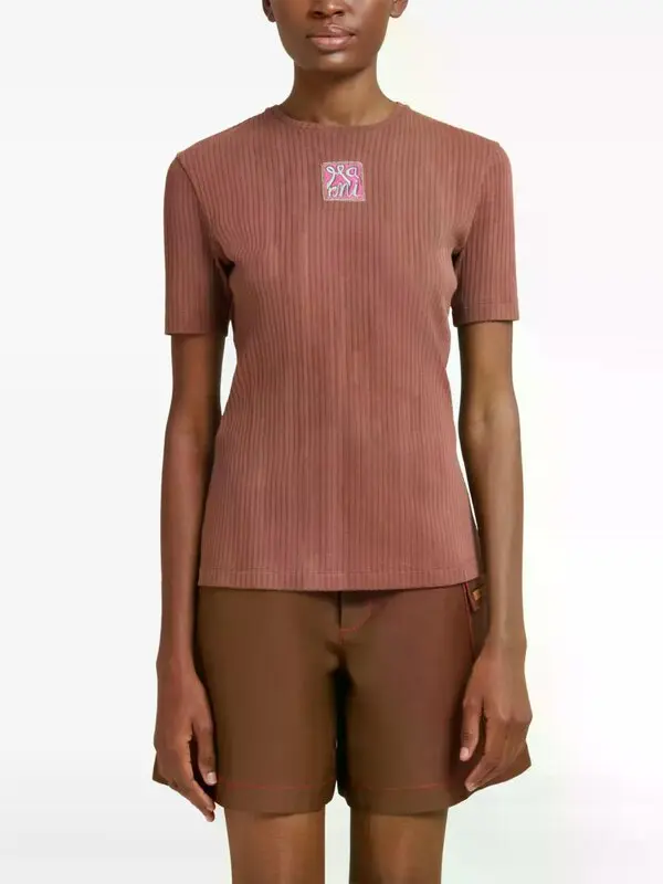 Marni Ribbed Embroidered Logo T-shirt - Brown