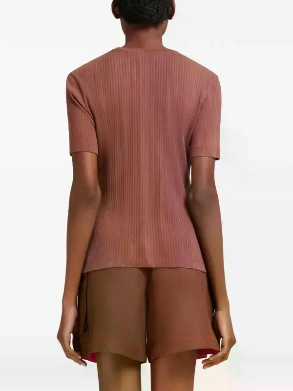 Marni Ribbed Embroidered Logo T-shirt - Brown