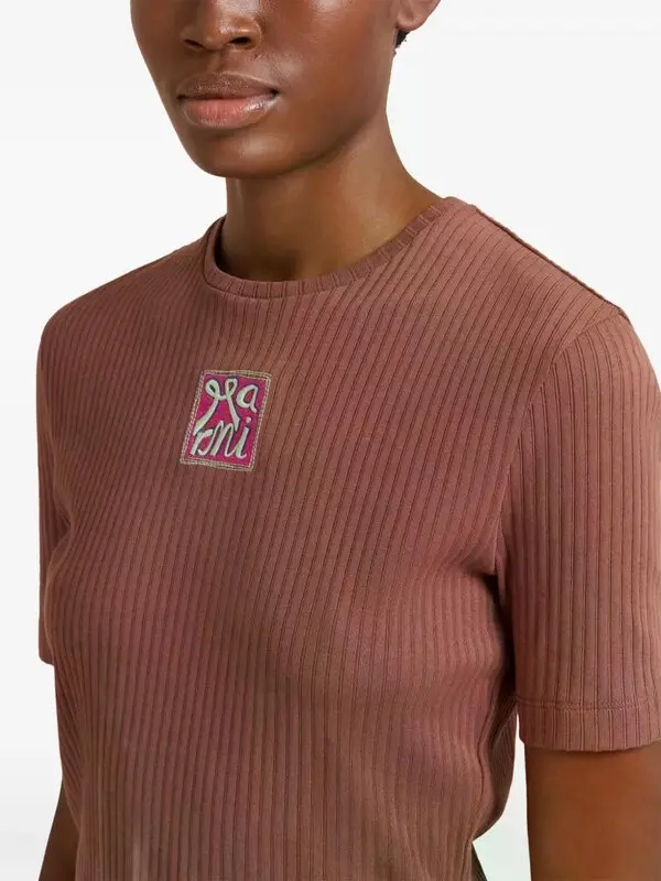 Marni Ribbed Embroidered Logo T-shirt - Brown