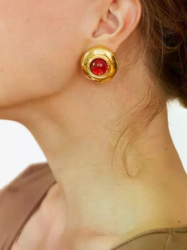 KENNETH JAY LANE Ruby-embellished -tone Clip-on Earrings