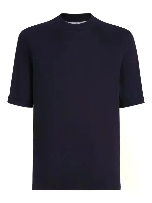 Brunello Cucinelli Mock-neck Cotton Jersey T-shirt - Blue