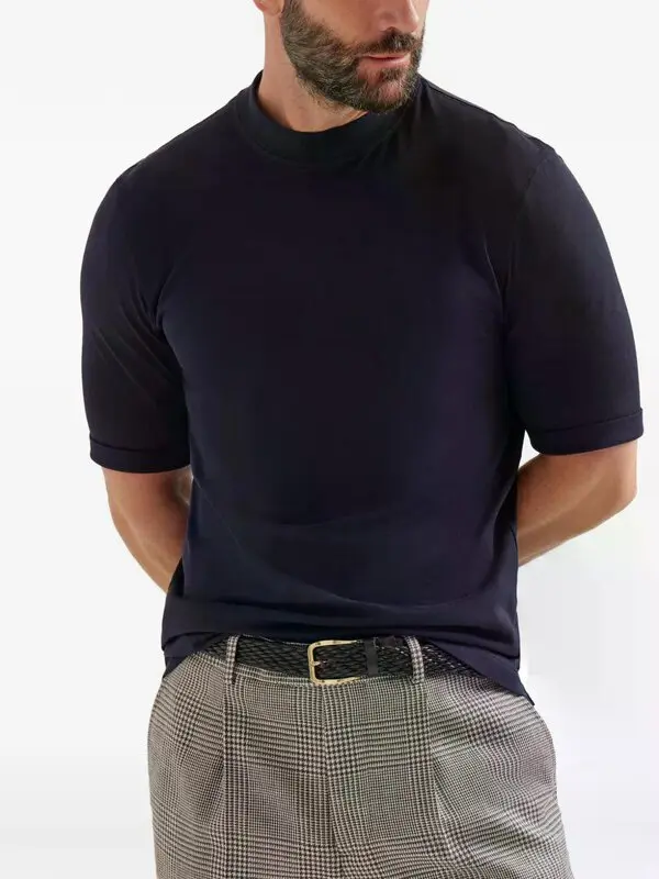 Brunello Cucinelli Mock-neck Cotton Jersey T-shirt - Blue