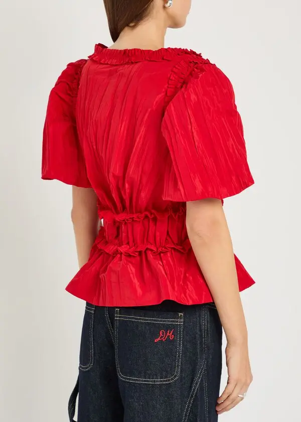 DAMSON MADDER Everly Ruffled Taffeta Blouse - Red