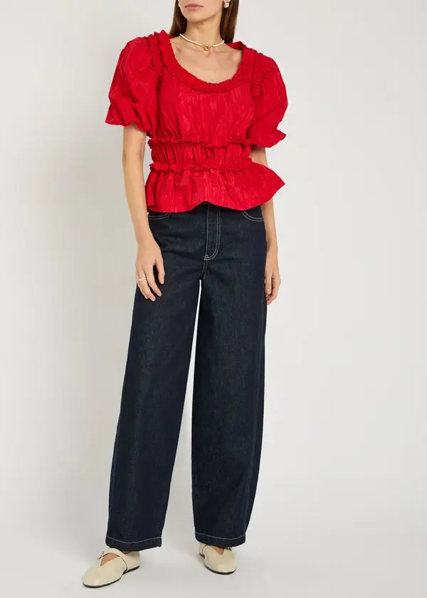 DAMSON MADDER Everly Ruffled Taffeta Blouse - Red
