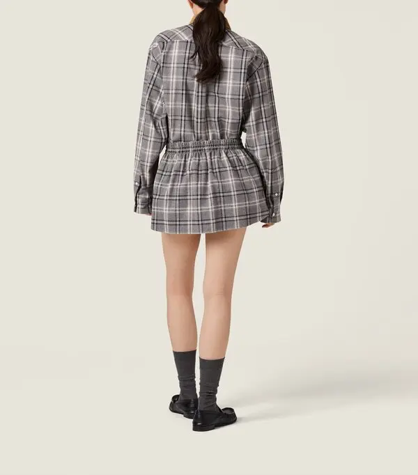 Miu Miu Cotton Flannel Shirt With Corduroy Collar - Grey