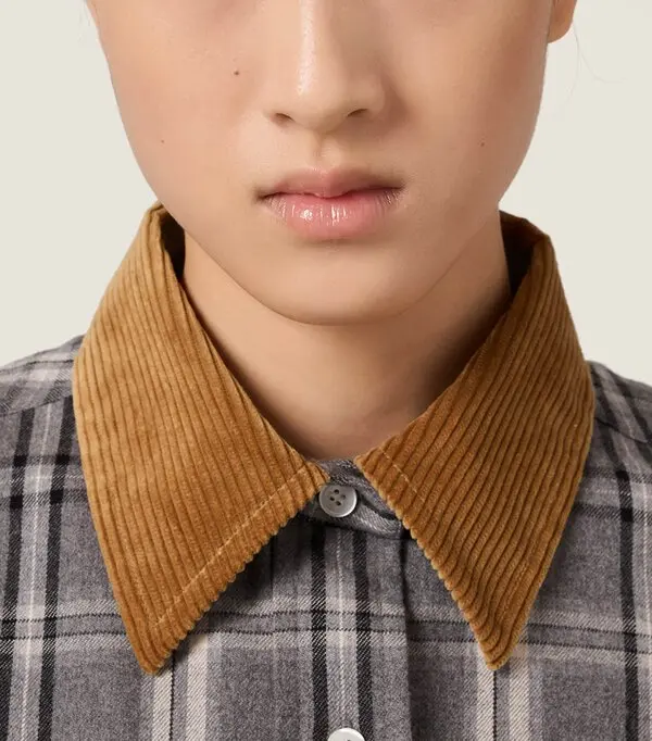Miu Miu Cotton Flannel Shirt With Corduroy Collar - Grey