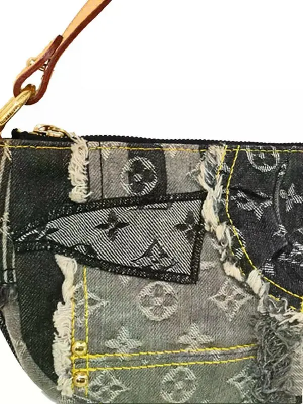 LOUIS VUITTON 2007 Monogram Denim Patchwork Pouchy Shoulder Bag - Grey