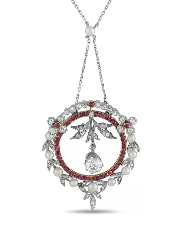 LB EXCLUSIVE 18k Yellow Gold And Platinum Diamond And Ruby Necklace - Silver
