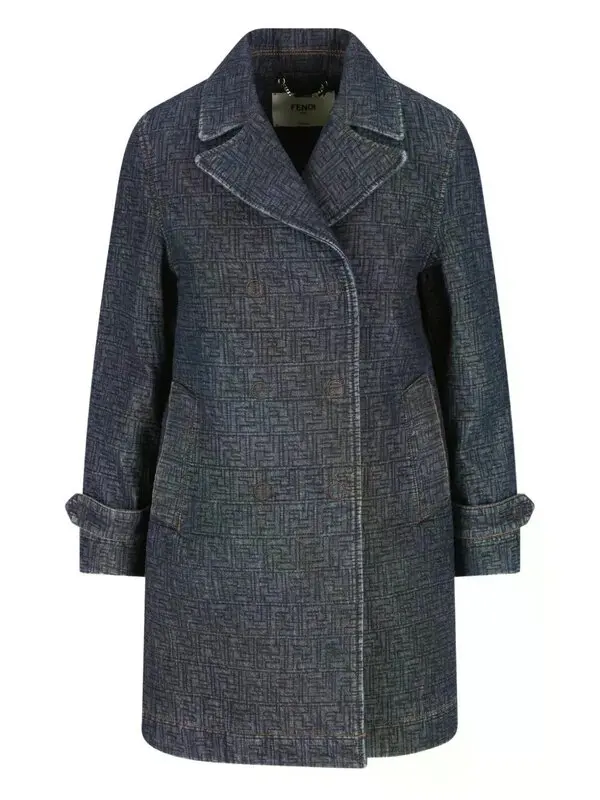 Fendi Quilted Ff Motif Double-breasted Denim Coat