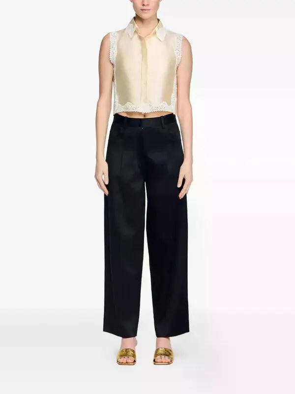 Sandro Satin Effect Wide-leg Trousers - Black