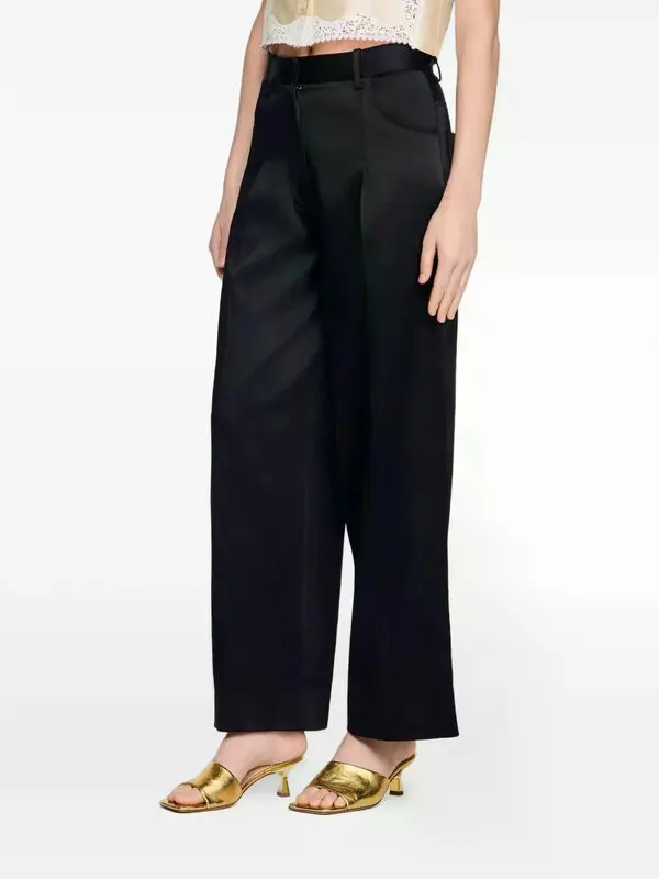 Sandro Satin Effect Wide-leg Trousers - Black