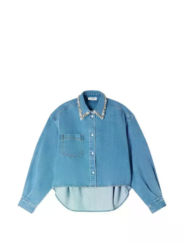 Sandro Embellished Collar Denim Shirt - Blue