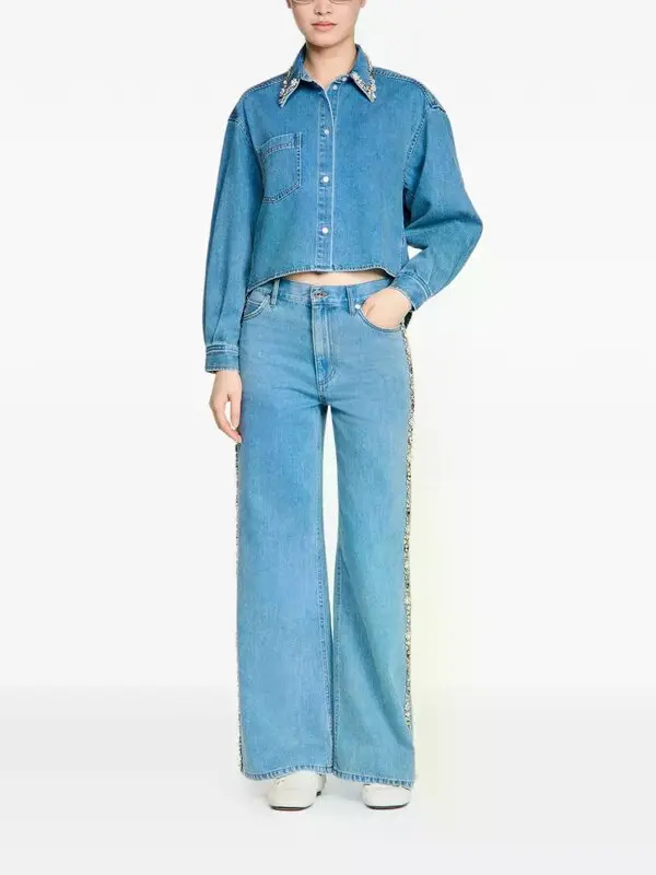 Sandro Embellished Denim Shirt - Blue