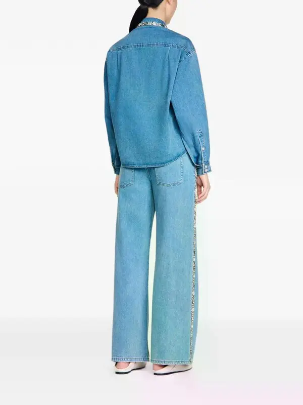 Sandro Embellished Denim Shirt - Blue