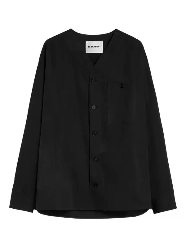 JIL SANDER Patch Pocket V-neck Shirt - Black