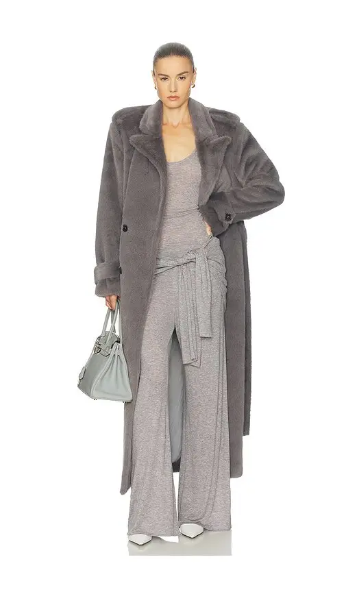 HELSA Faux Fur Long Trench Coat - Grey