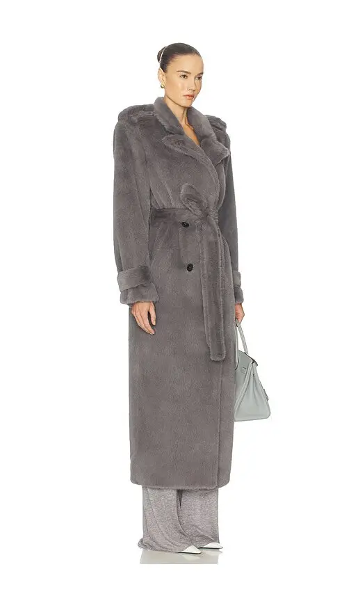 HELSA Faux Fur Long Trench Coat - Grey
